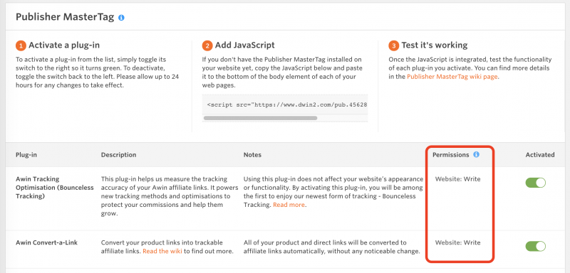 What permissions does the Publisher MasterTag require?