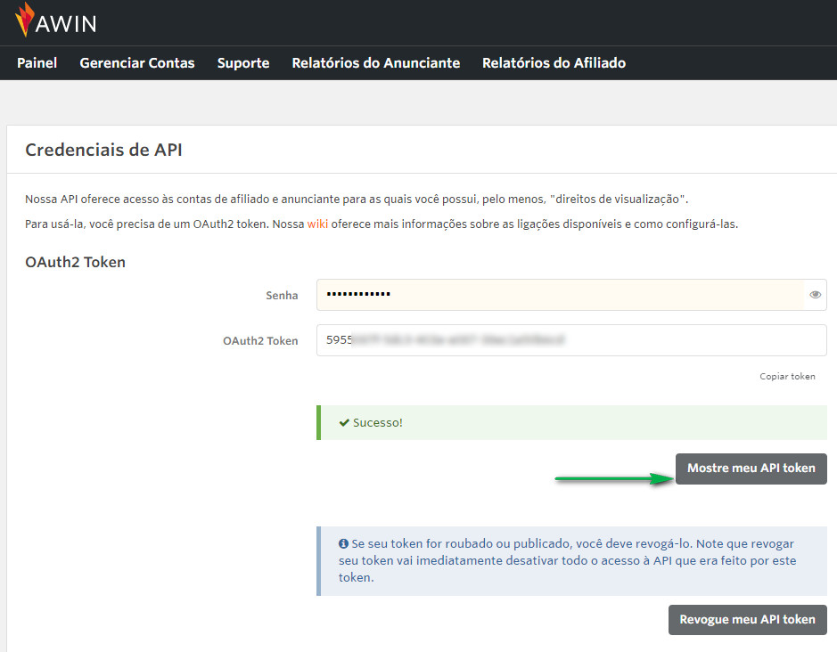 Como posso gerar meu token de acesso API de Publisher?
