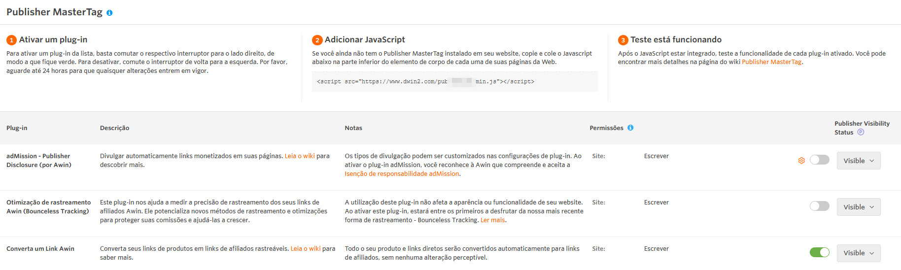 Como eu instalo a Publisher MasterTag?