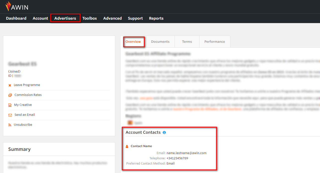 How can I contact an advertiser?